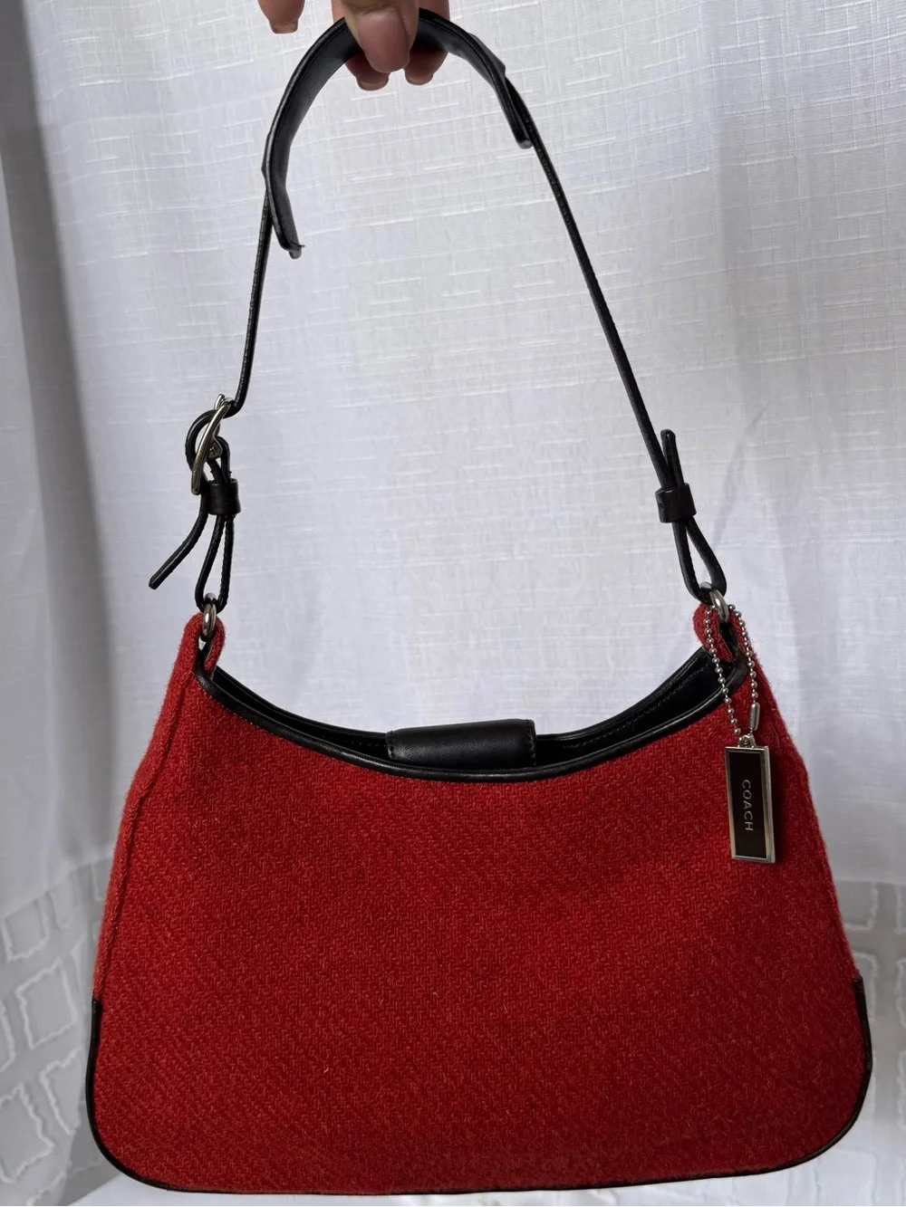 Coach | Bags | Coach Vintage Red Wool Shoulder Bag With Brown Trim ...